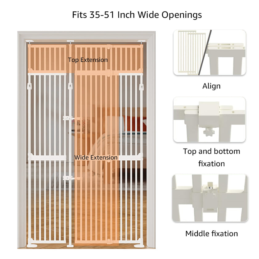 Multi-Size Extra Tall Cat Gate | Pressure-Mounted Pet Barrier with Cat ...
